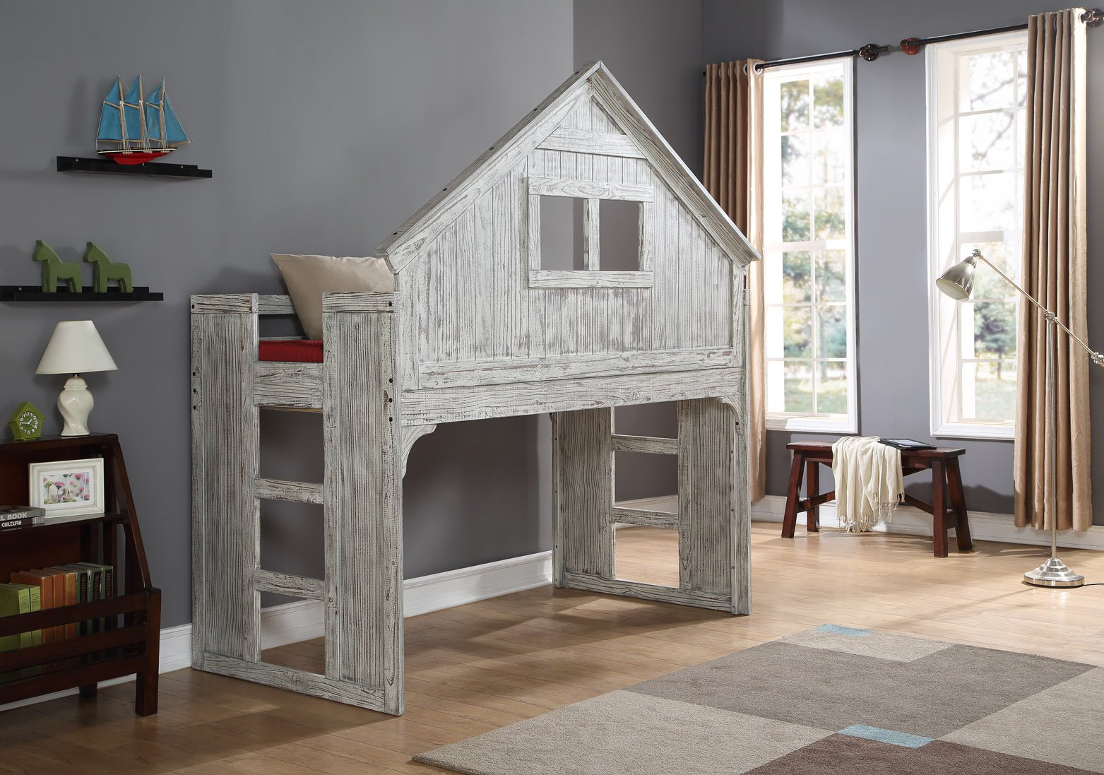 007D Clubhouse Twin Rustic Driftwood Loft Bed with Clubhouse Full ...